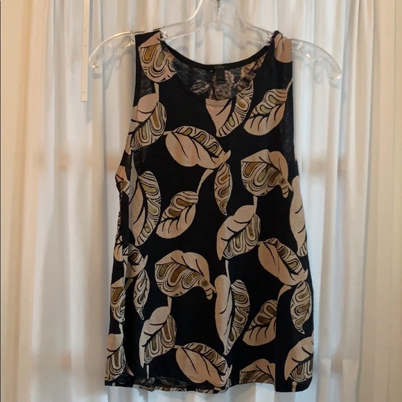 J. Crew | Tops | Jcrew Linen Tank With Pink And Gold Leaves | Poshmark